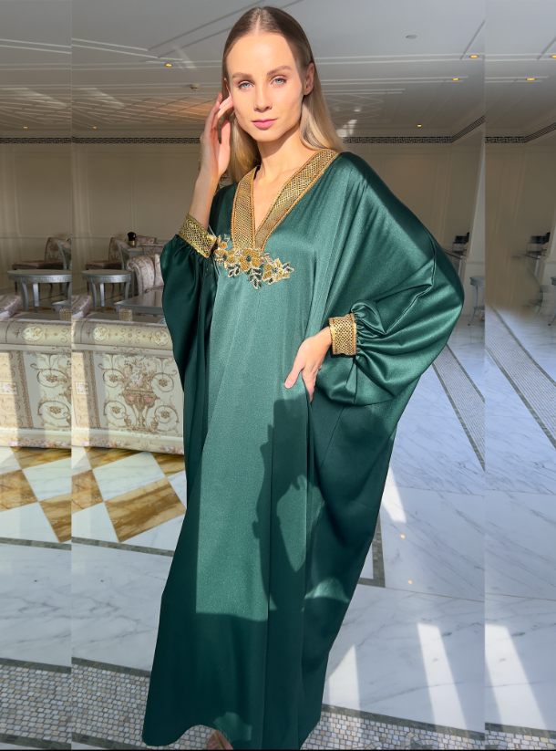 DOWA GREEN Crepe kaftan Kaftans from Maison Arabelle at Boksha