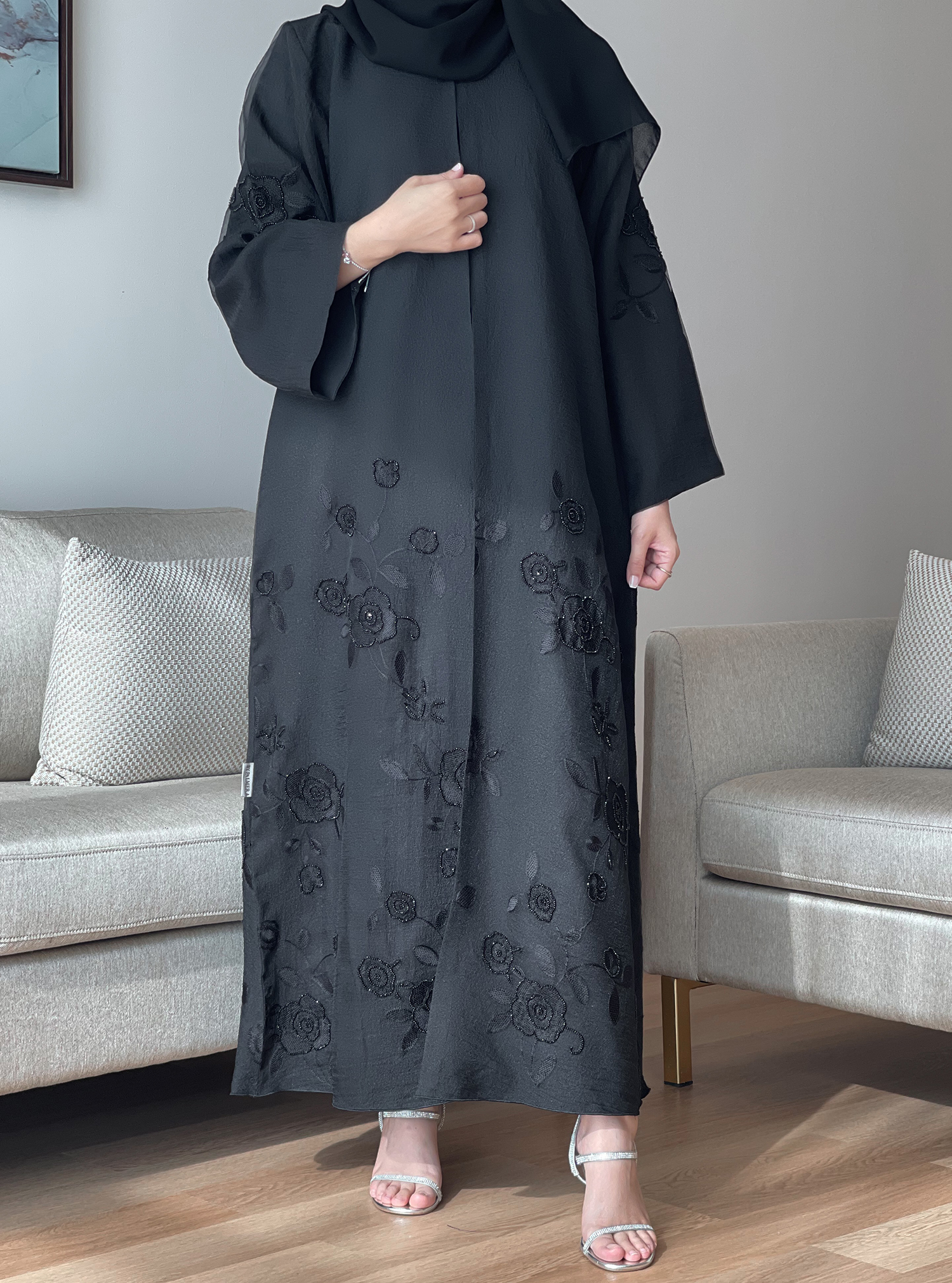 A6 Abaya Black Two layer embroidery abaya with headscarf. Abayas from ...