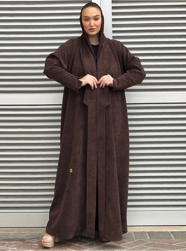 Code No. 107 Brown corduroy abaya with shawl collar. Comes with a headscarf. Abayas from Last ...