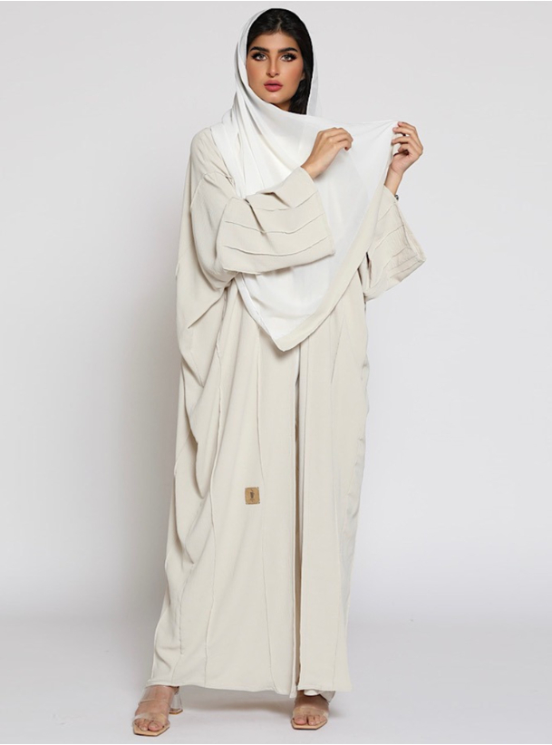 Alif-116 Abaya Off white abaya with light touches of gold, with ...