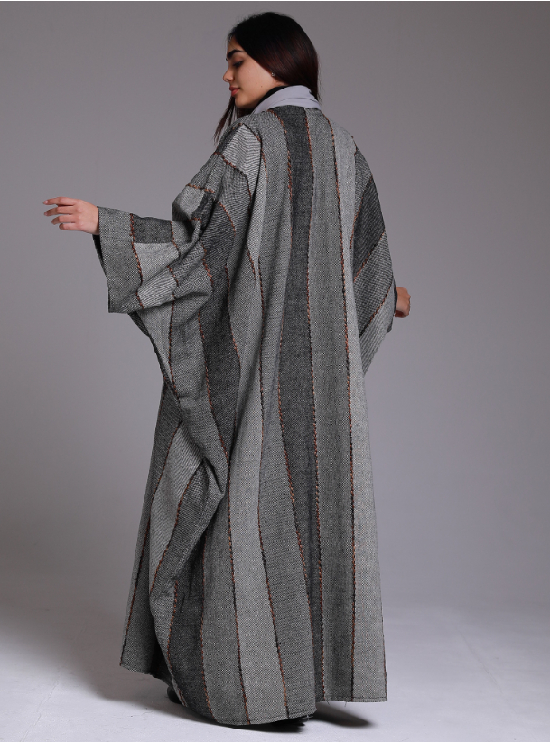 Code : HA05 Grey multi-patterned winter bisht abaya crafted from wool ...