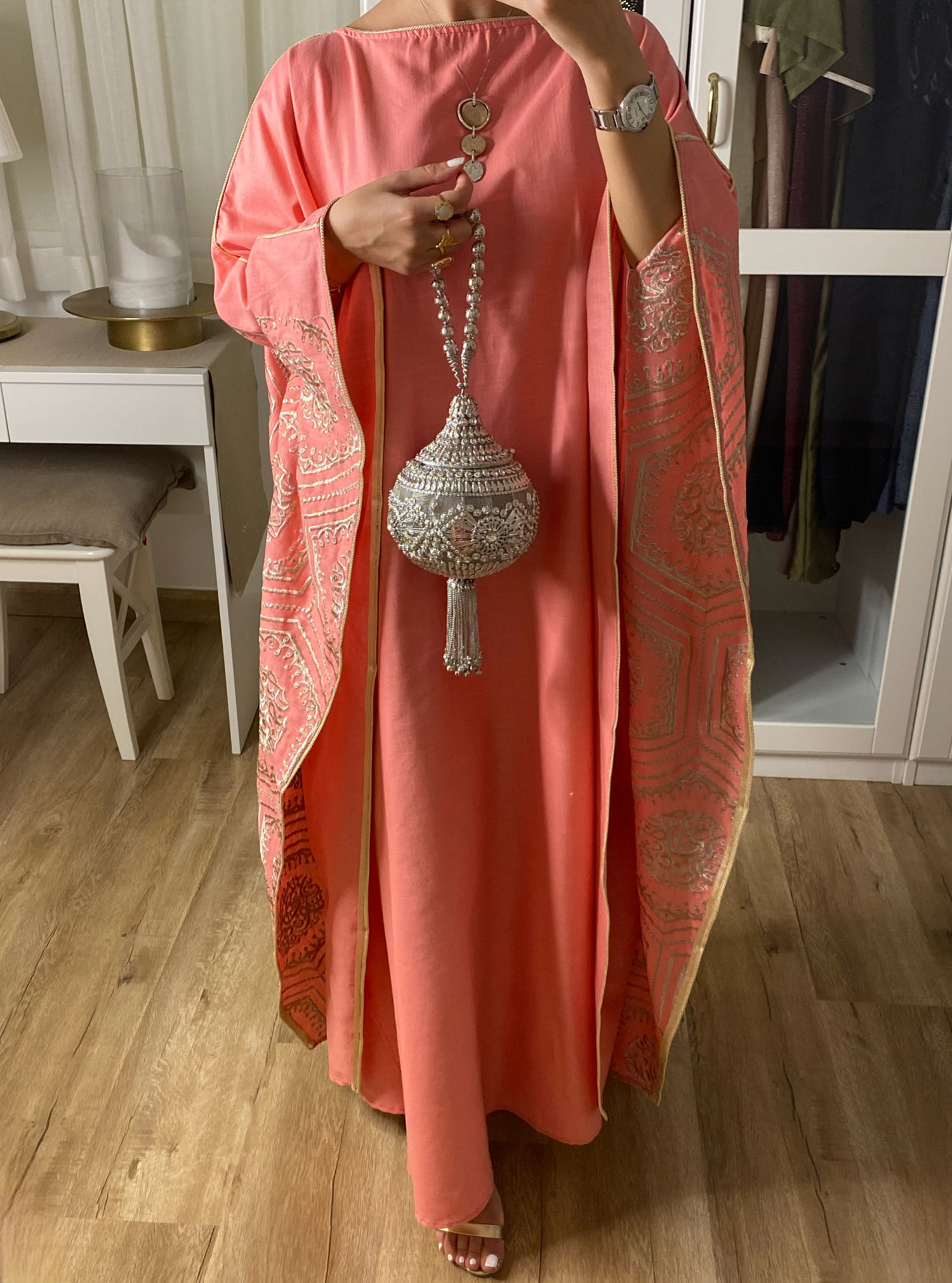 Pink Jalabiya Pink Linen Double Sided Jalabiya with Light Gold ...
