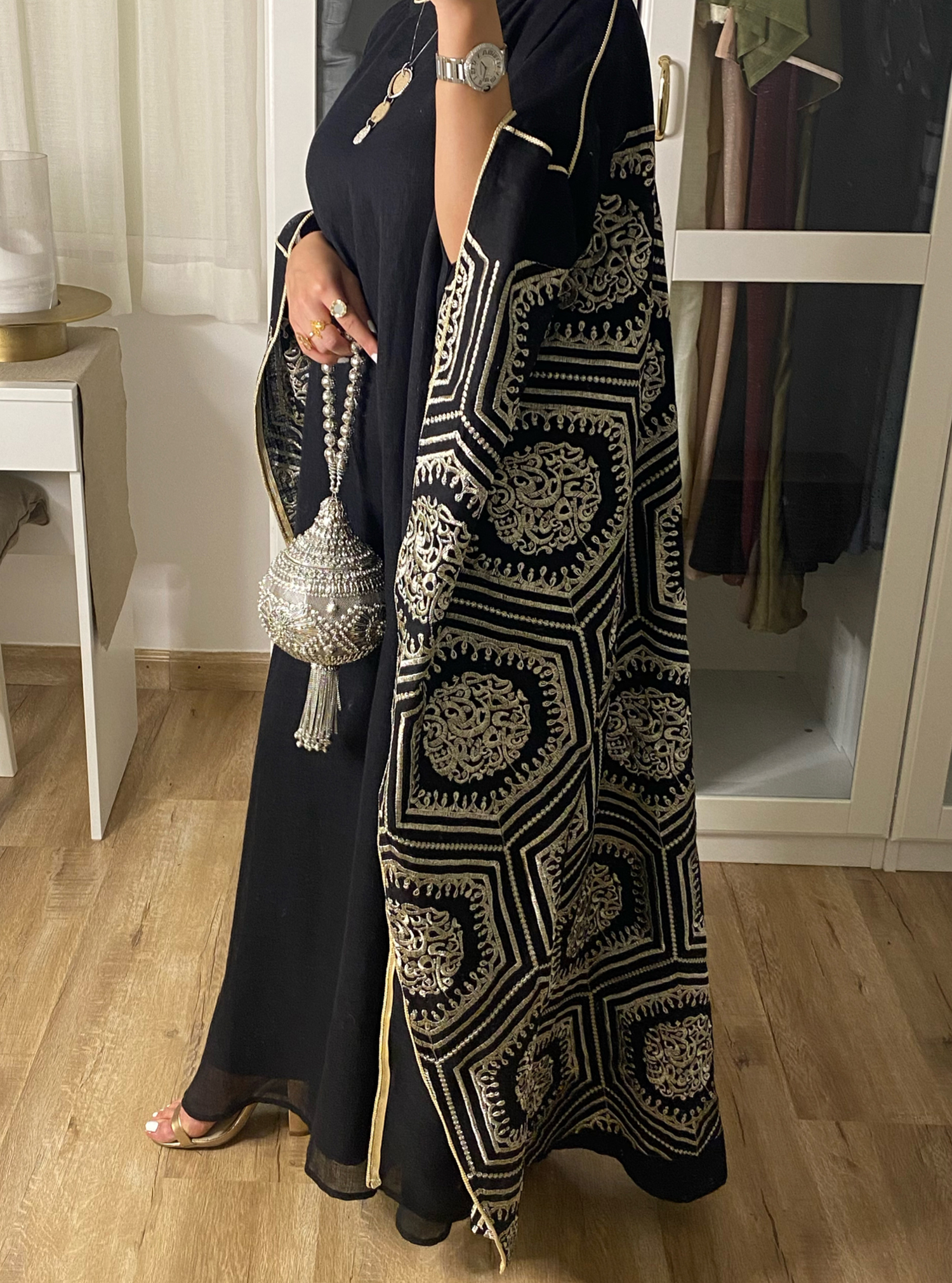 Black Jalabiya Black Linen Double Sided Jalabiya with Light Gold ...