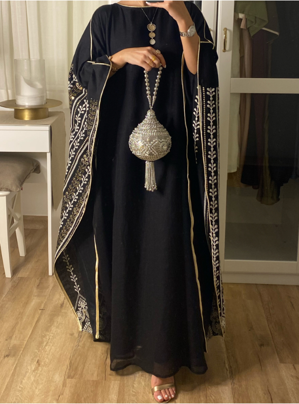Black Jalabiya Black Linen Double Sided Jalabiya with Light Gold ...