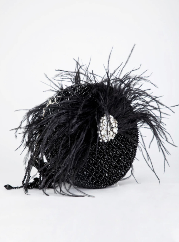 F2293 Mini Bag Handcrafted. black round embellished bag with crystal ...
