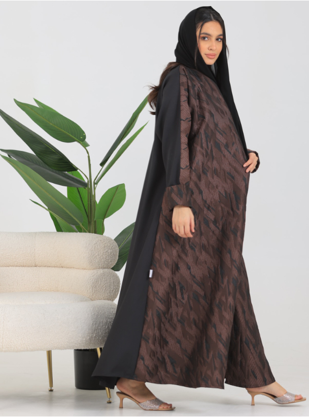 Pattern Abaya Brown and black patterned abaya with headscarf. Abayas from Ezees Abaya at Boksha