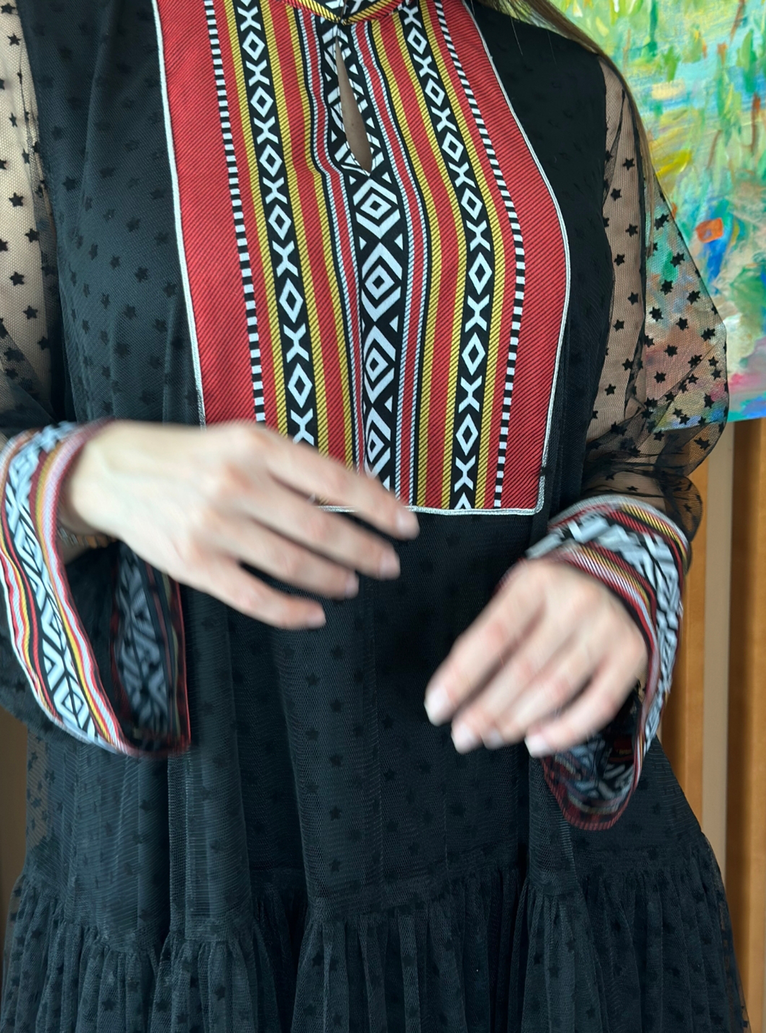 Star sadaw Star design tull jalabia with sadaw print boarders Kaftans ...