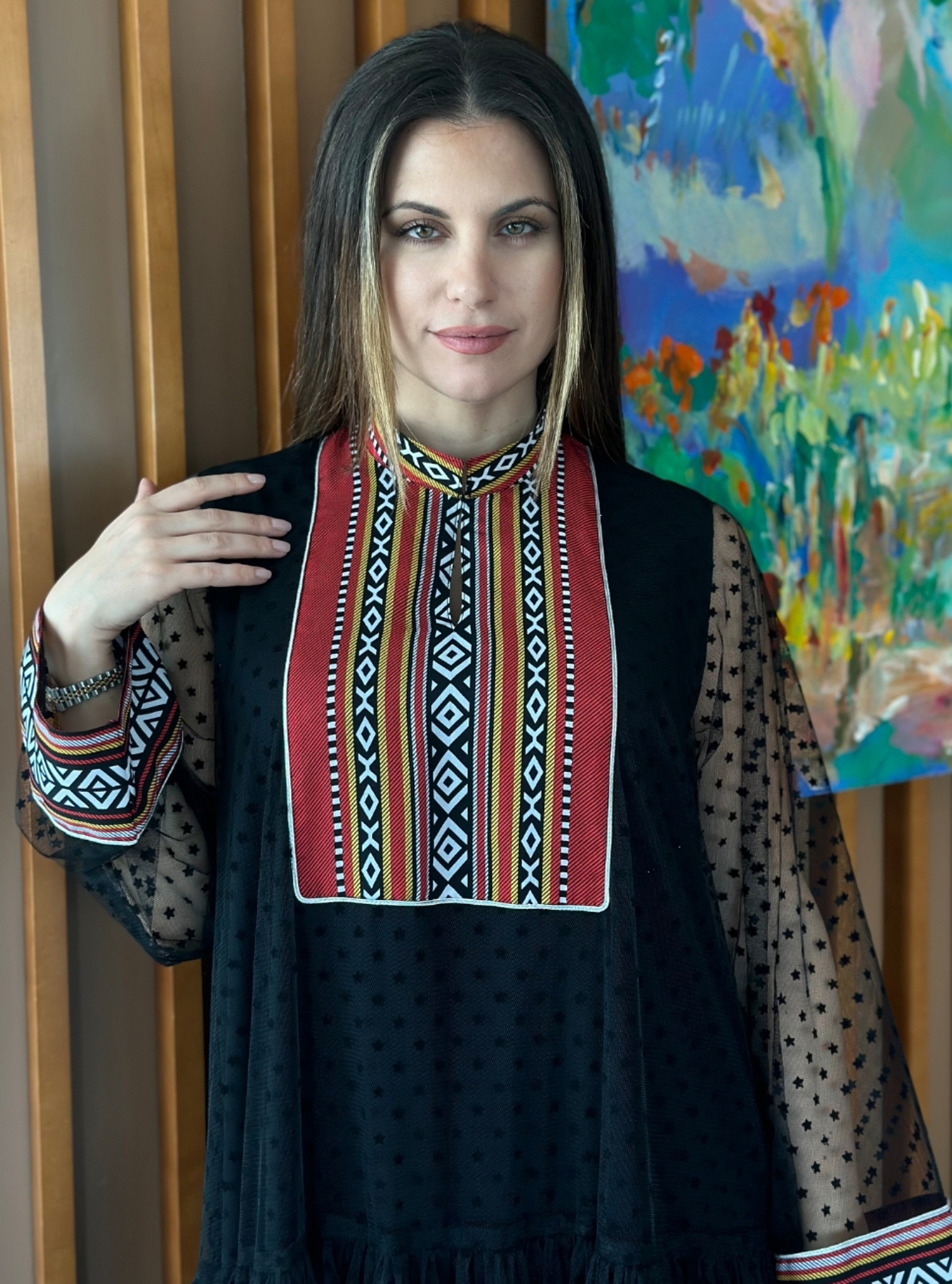 Star sadaw Star design tull jalabia with sadaw print boarders Kaftans ...