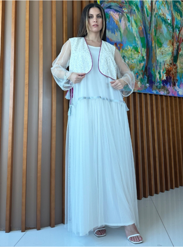 Vest dress Tulle dress with fully emroidered vest and tassels in side ...