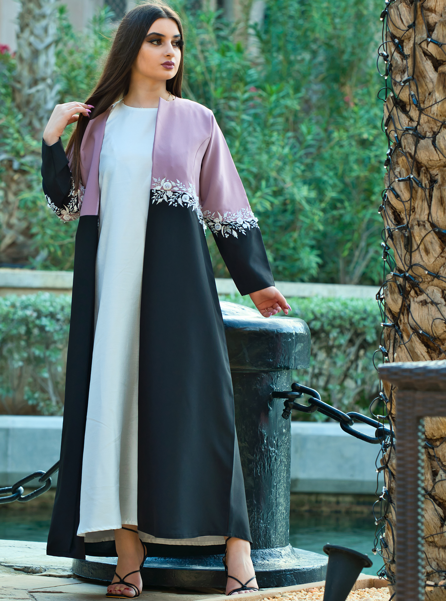 Navy abaya Navy abaya with embellished sleeves. Comes with a headscarf ...