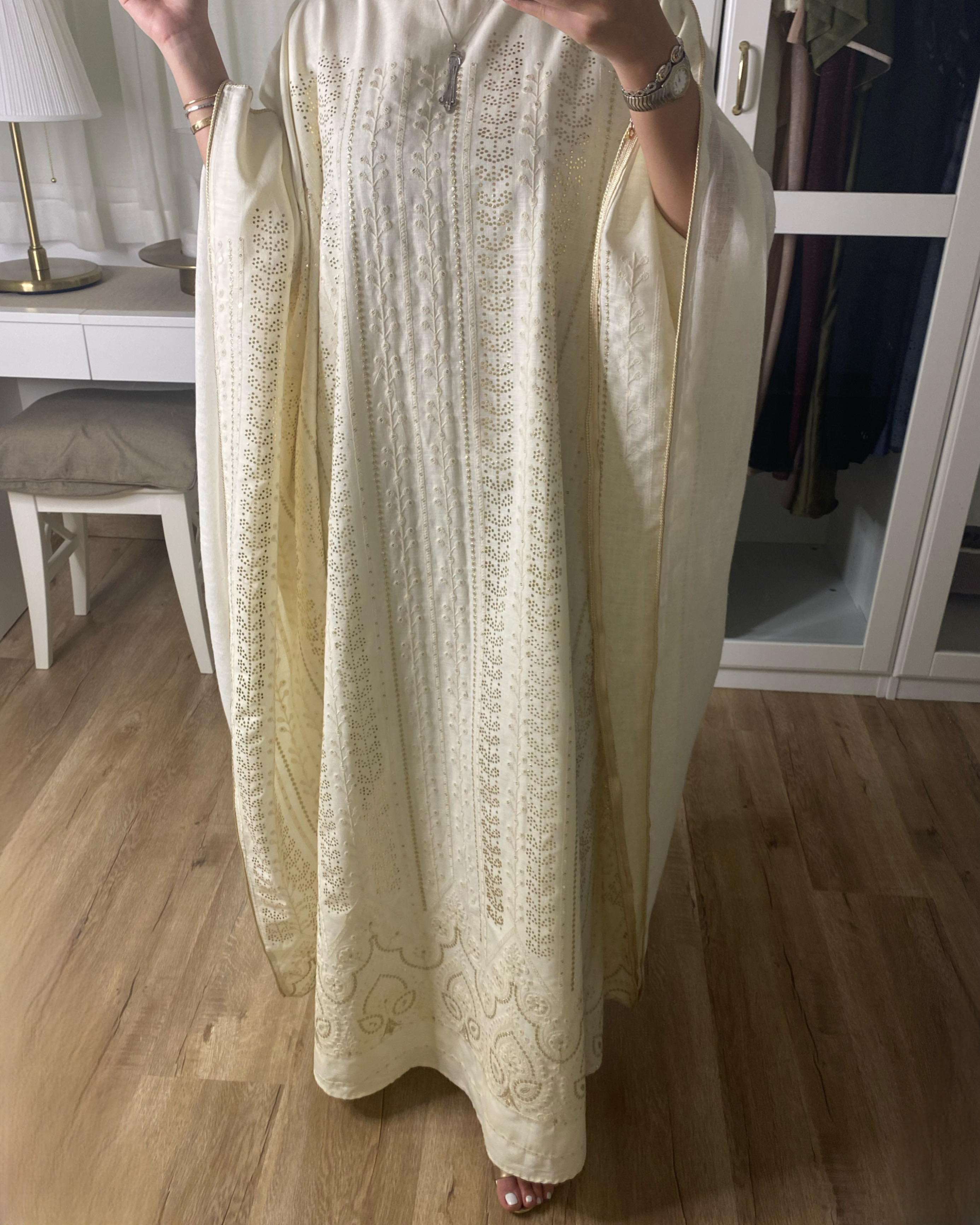 White Jalabiya Off-White Linen Double Sided Jalabiya with Light Gold ...