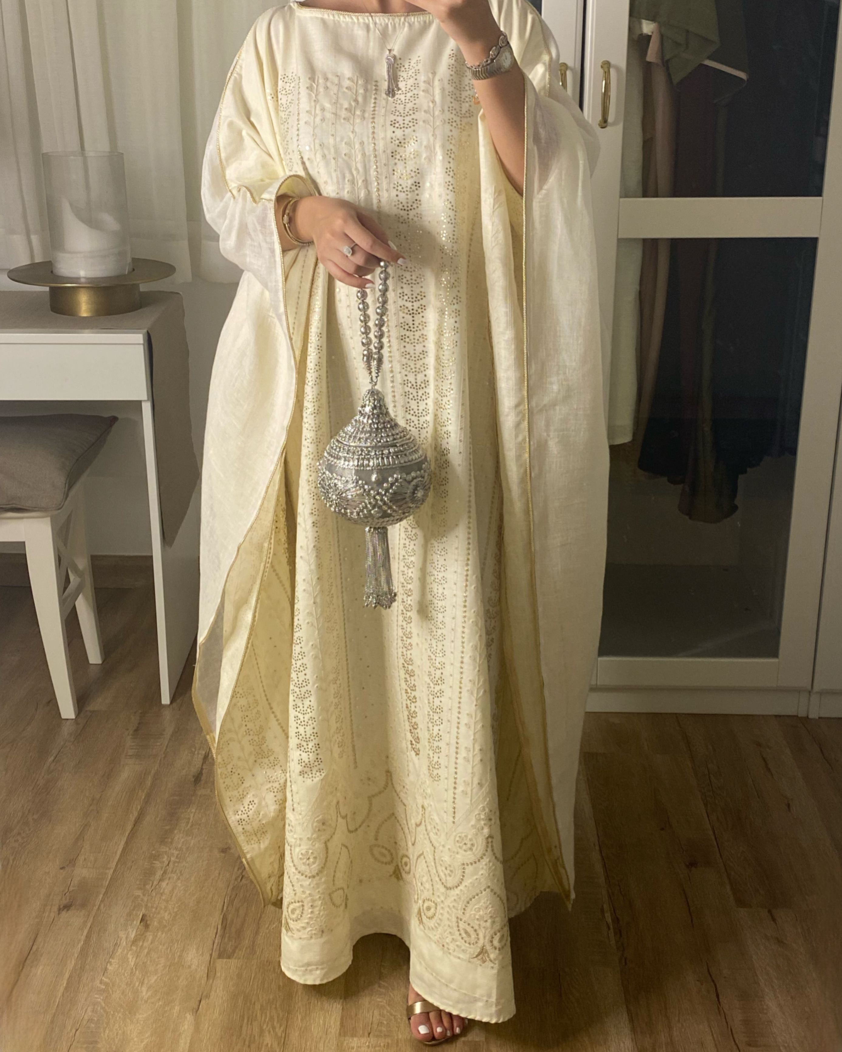 White Jalabiya Off-White Linen Double Sided Jalabiya with Light Gold ...