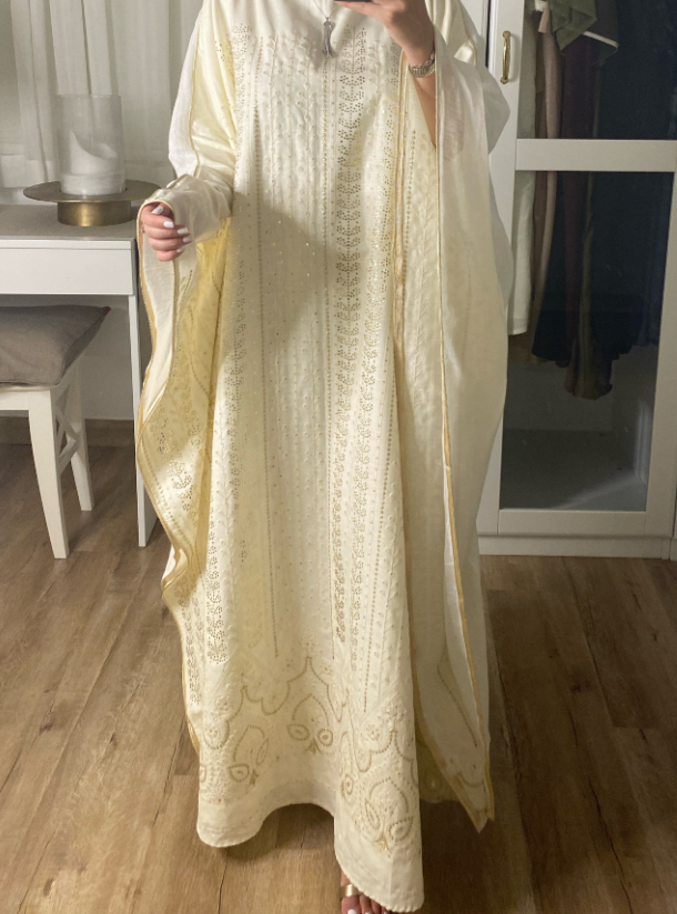 White Jalabiya Off-White Linen Double Sided Jalabiya with Light Gold ...