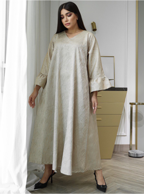SAYA06 Dress Beige patterned dress with flounced sleeves. Dresses from ...