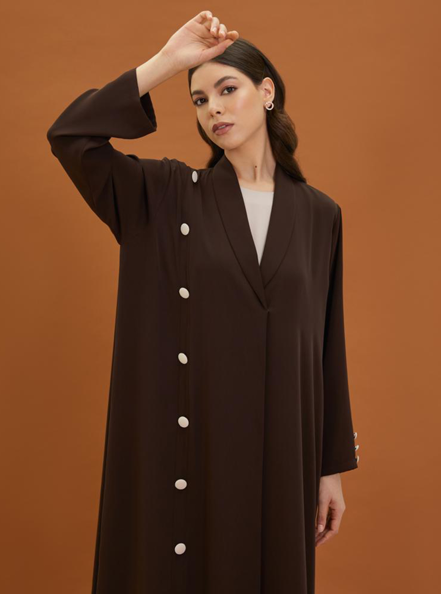 Amara AMARA - dark Brown Daily wear abaya with front button design line ...