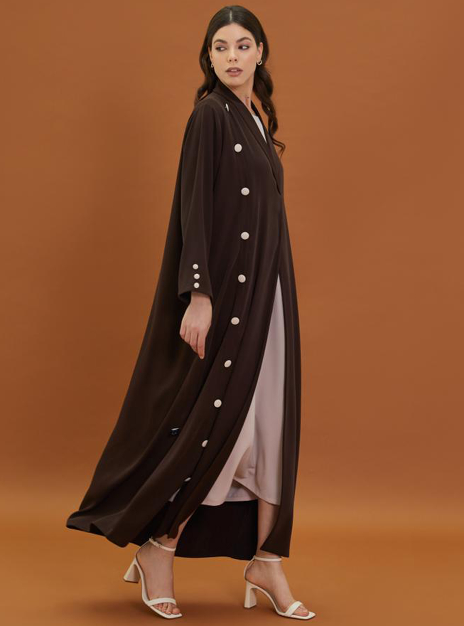 Amara AMARA - dark Brown Daily wear abaya with front button design line ...