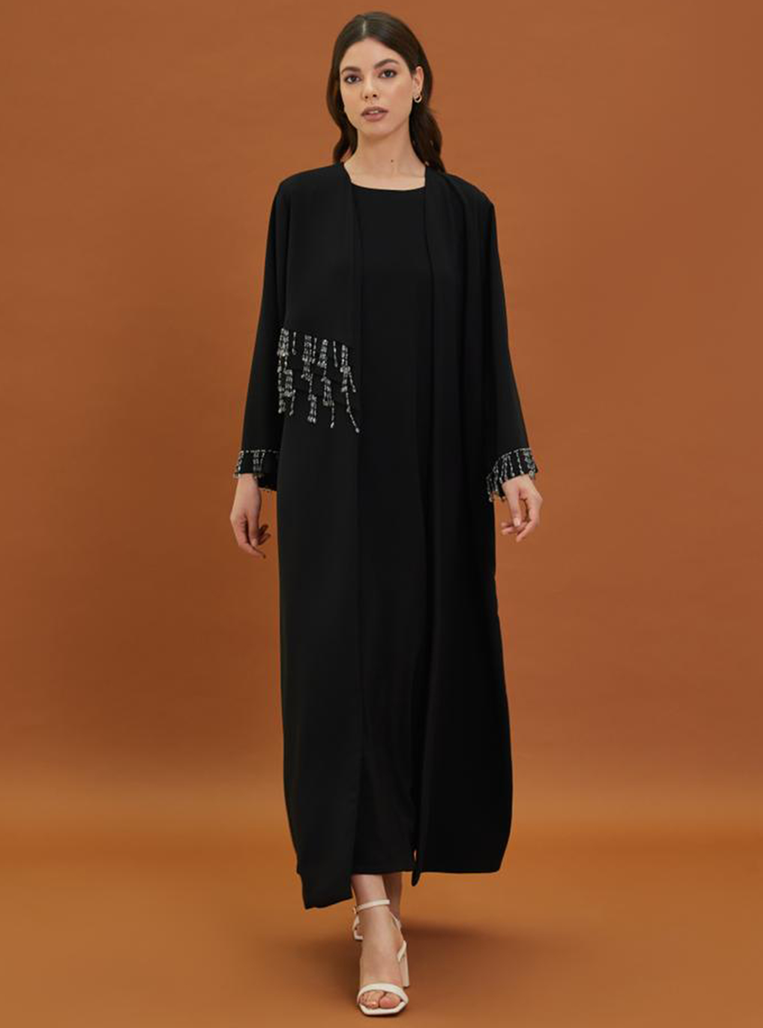 Roxana Classic abaya with one side horizontal pleats design with sage ...