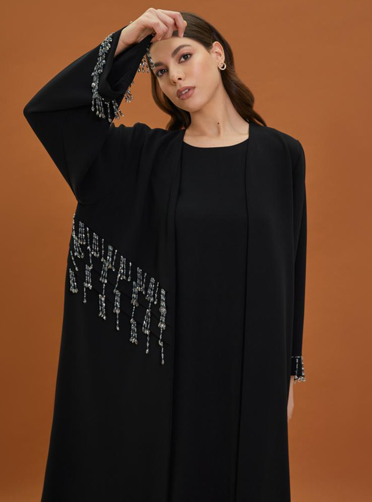 Roxana Classic abaya with one side horizontal pleats design with sage ...