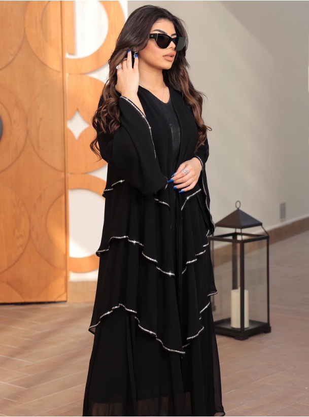 Chiffon Abaya Flowy black chiffon abaya with intricate layers. Abayas ...