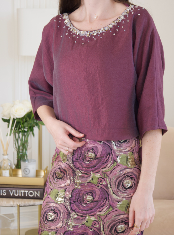 NBQ23702C Full set , Crystal embroidered top with brocard skirts Travel Wear from N 27 Boutique ...