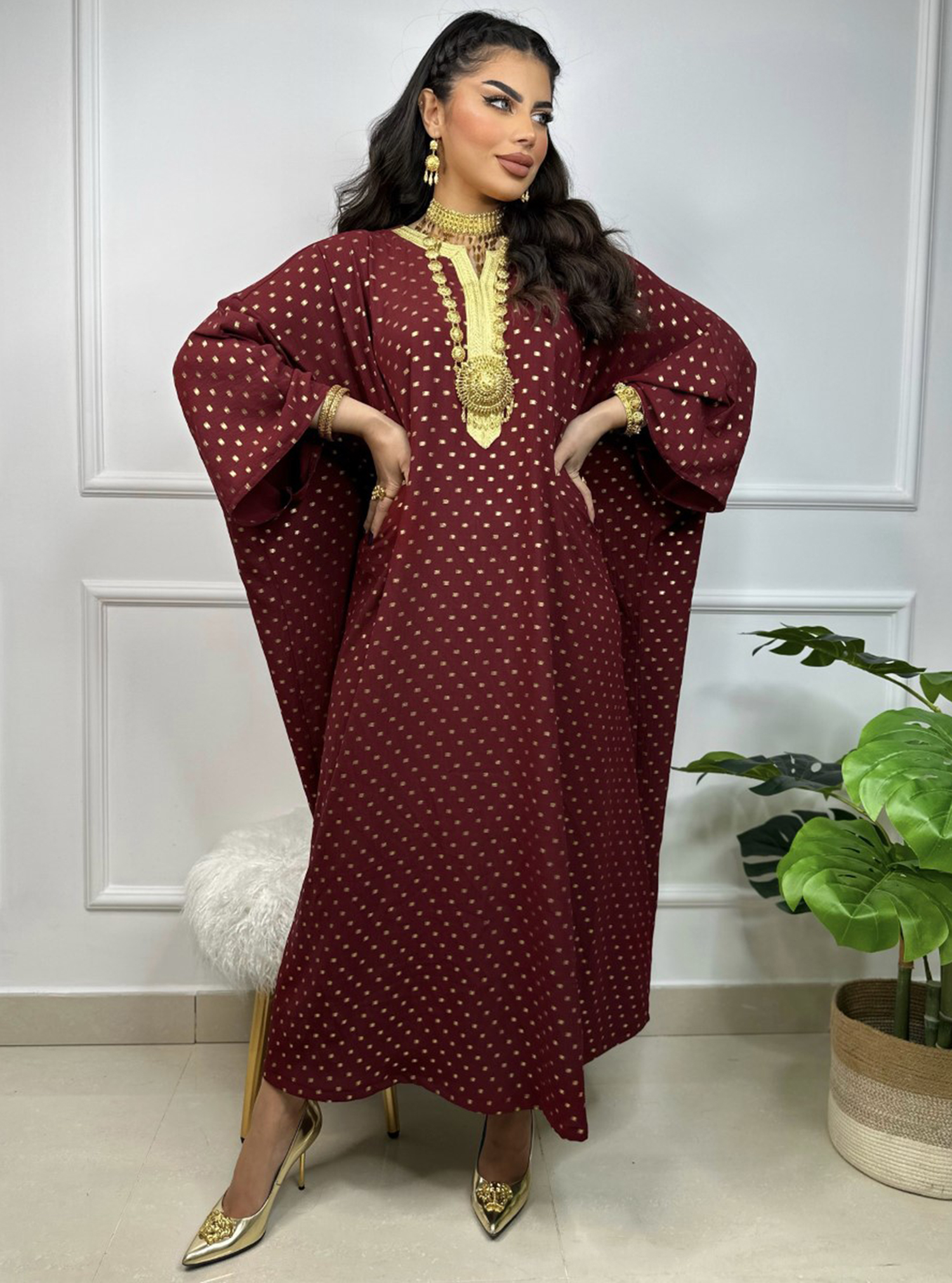 Maroon Kaftan Maroon Kaftan with golden dots Kaftans from Leil Abayas ...