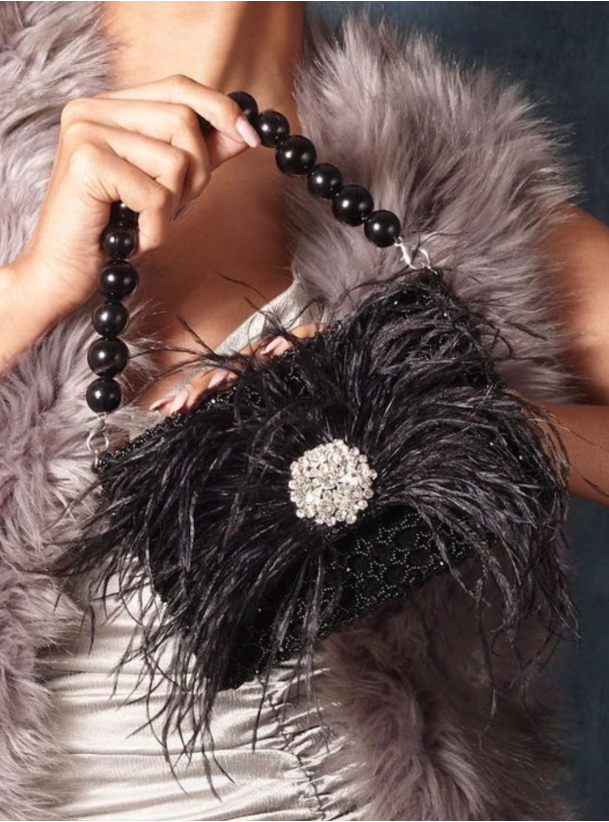 F2292black Handcrafted mini bag with beads and feather. Bags from Falah ...
