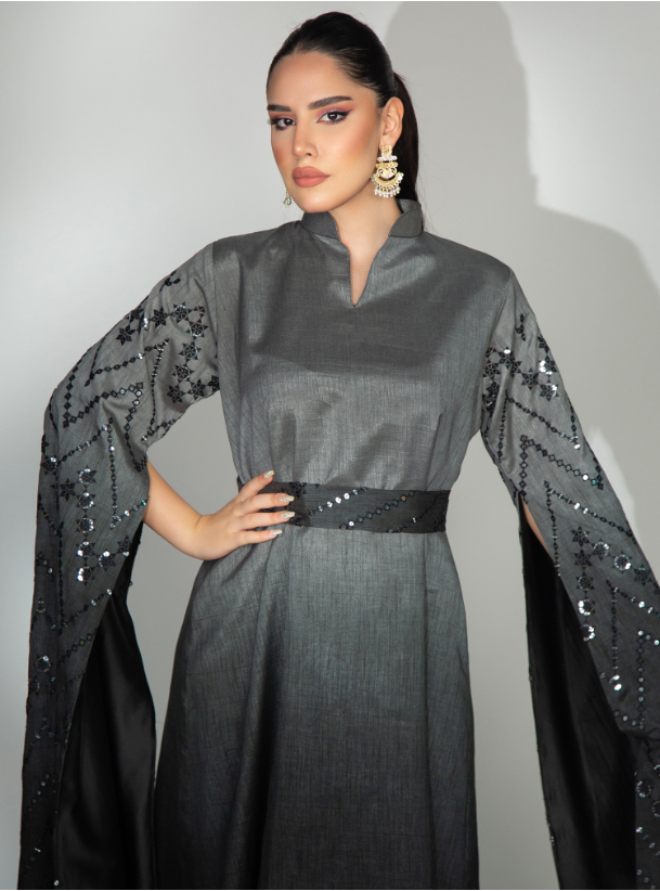 Modern Kaftan Grey modern kaftan with mandarin neckline and an ...