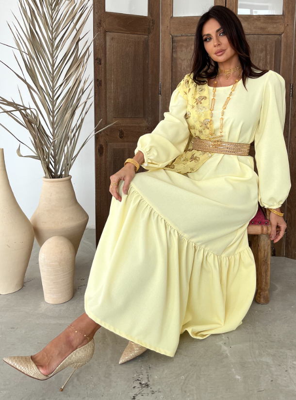 Ramadan Dress Yellow traditional Ramadan dress with bubble sleeves and ...