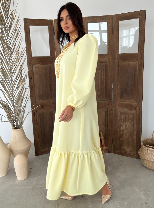 Ramadan Dress Yellow traditional Ramadan dress with bubble sleeves and ...