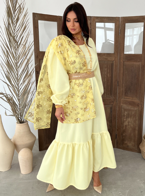 Ramadan Dress Yellow traditional Ramadan dress with bubble sleeves and ...