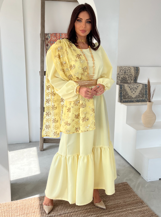 Ramadan Dress Yellow traditional Ramadan dress with bubble sleeves and ...