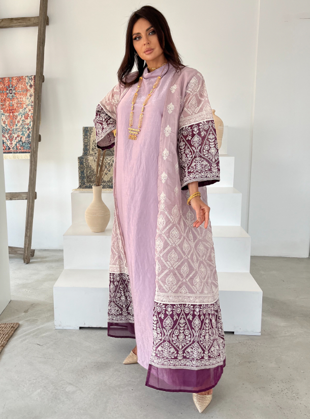 Jalabiya Lavender Ramadan jalabiya with belt. Kaftans from Ezees Abaya ...