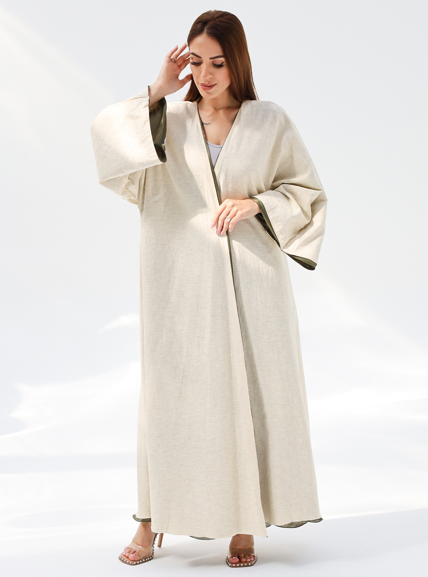 Linen abaya double sided Abayas from Seventy6 Boutique at Boksha