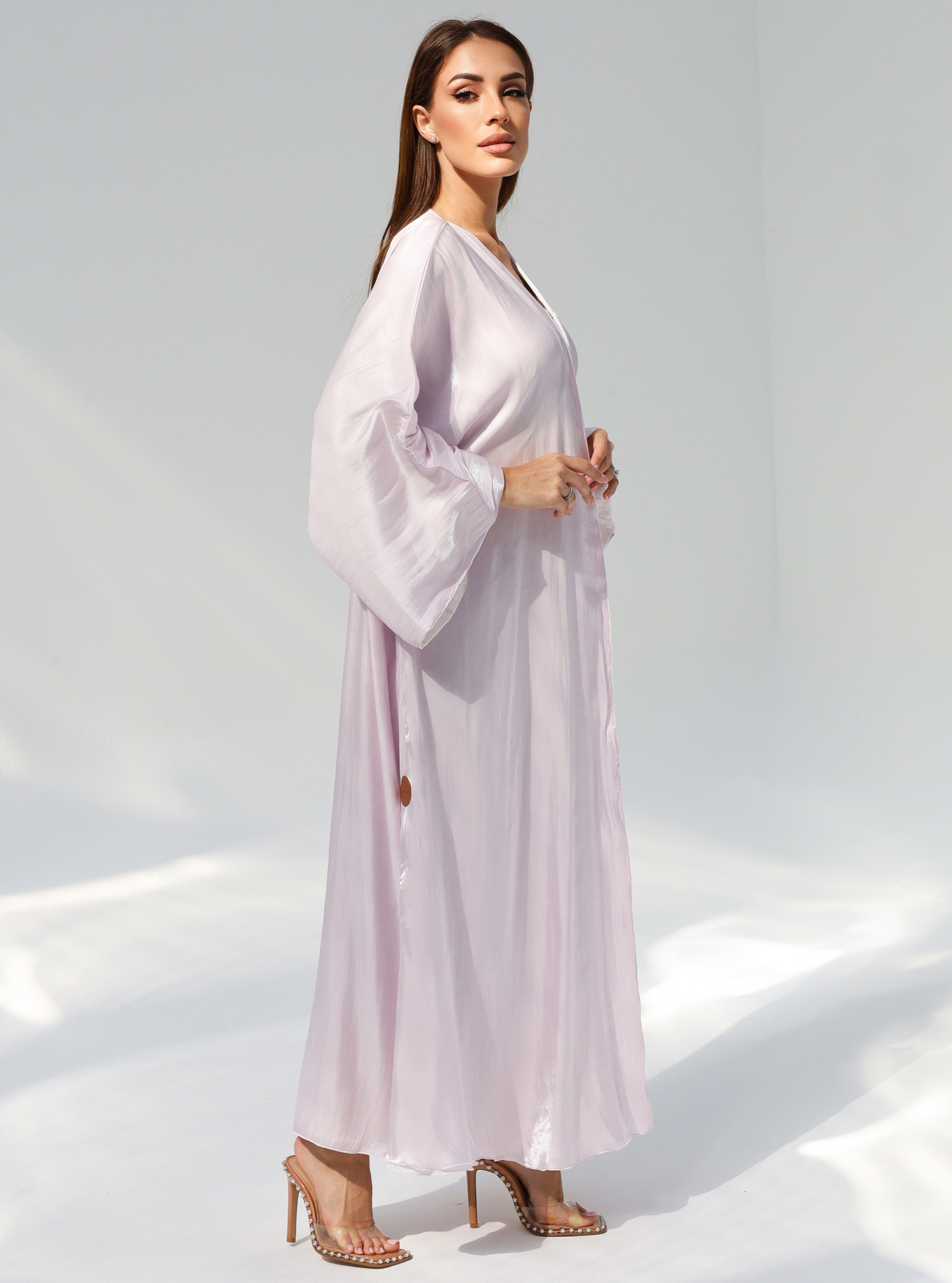 Pink abaya Pink soft organza abaya Abayas from Seventy6 Boutique at Boksha