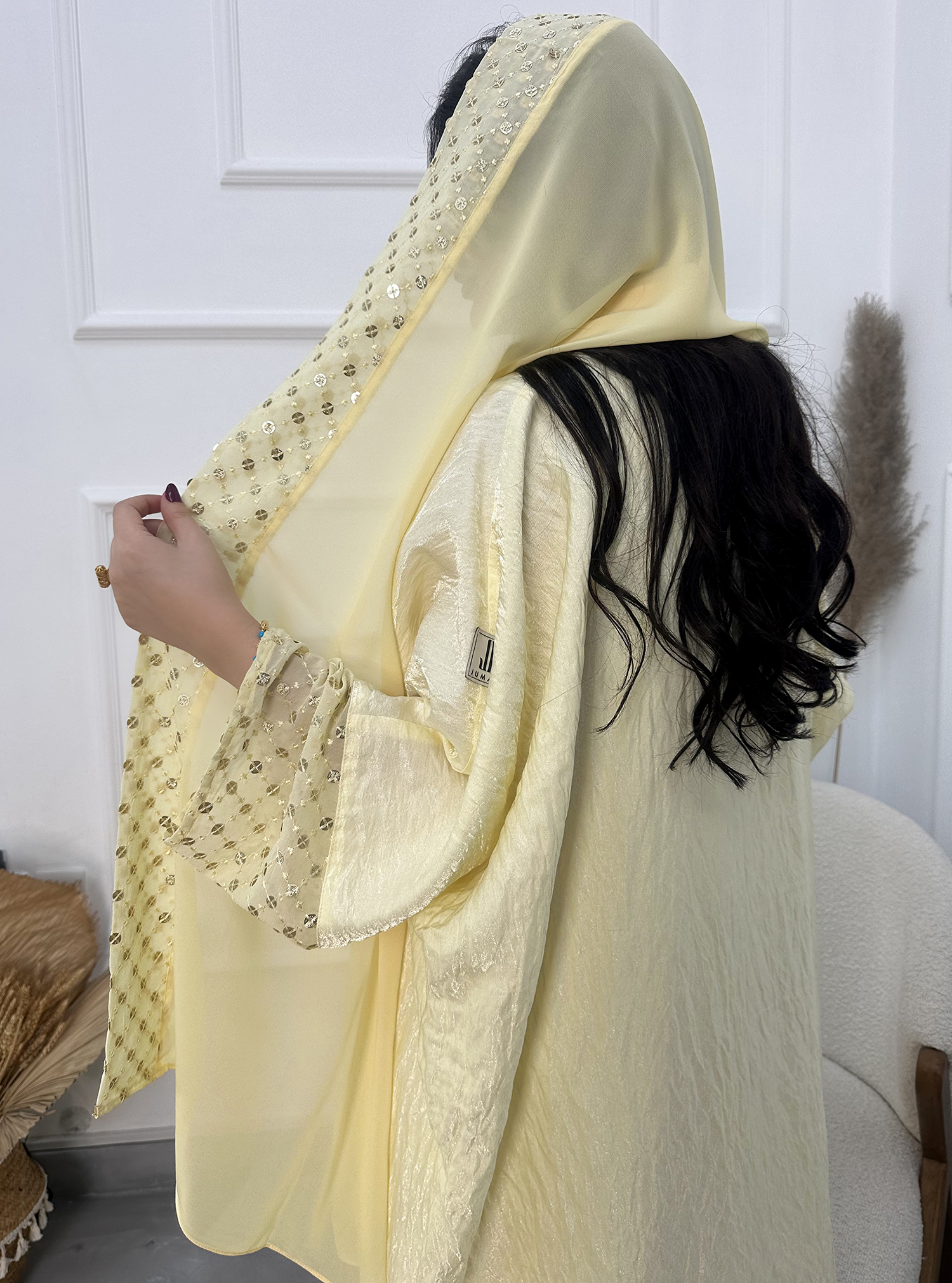 Eid Abaya Yellow abaya with embellished details. Comes with a matching ...