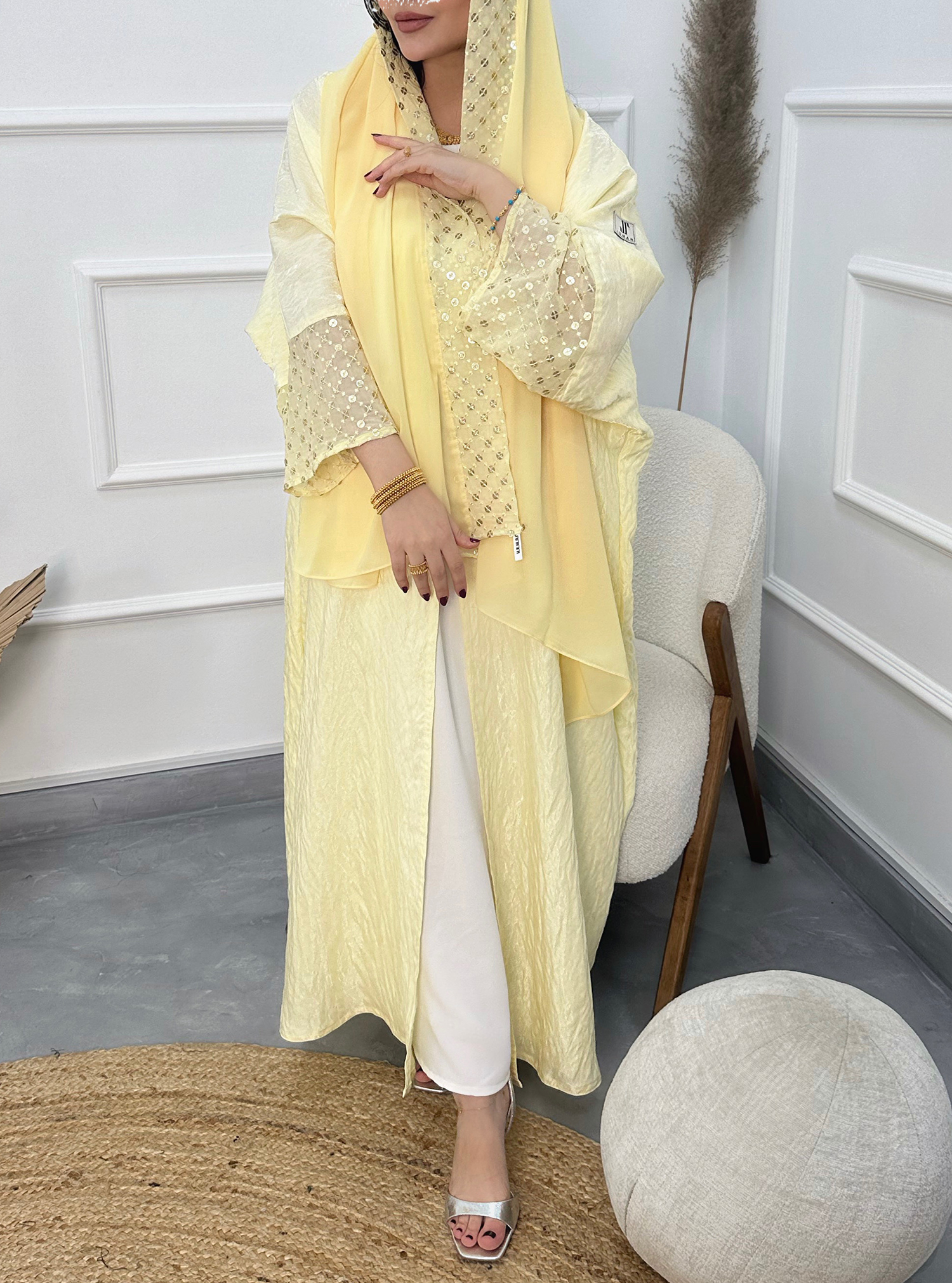 Eid Abaya Yellow abaya with embellished details. Comes with a matching ...