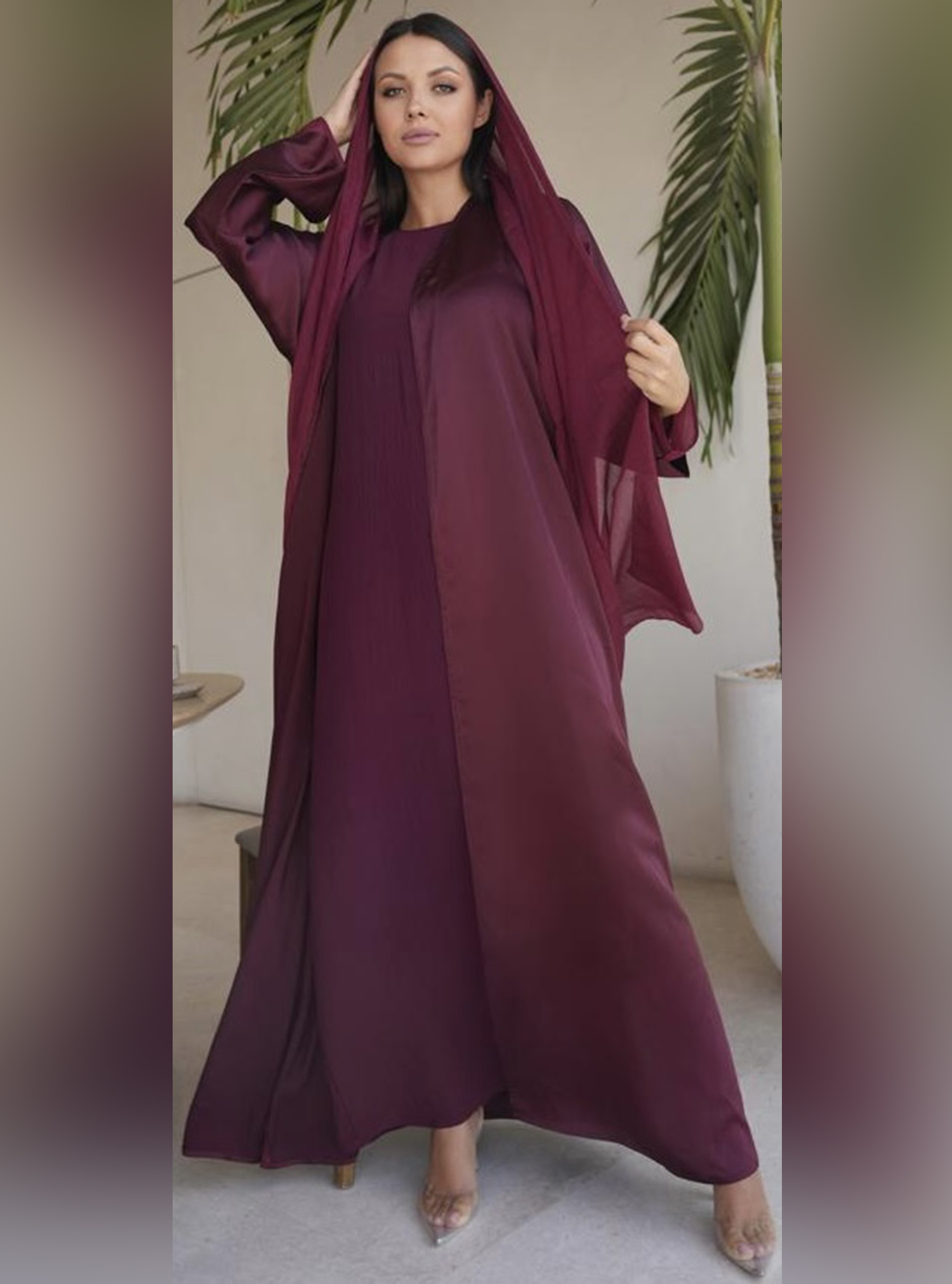 Maroon abaya The maroon satin abaya is simple abaya with cuts on the ...