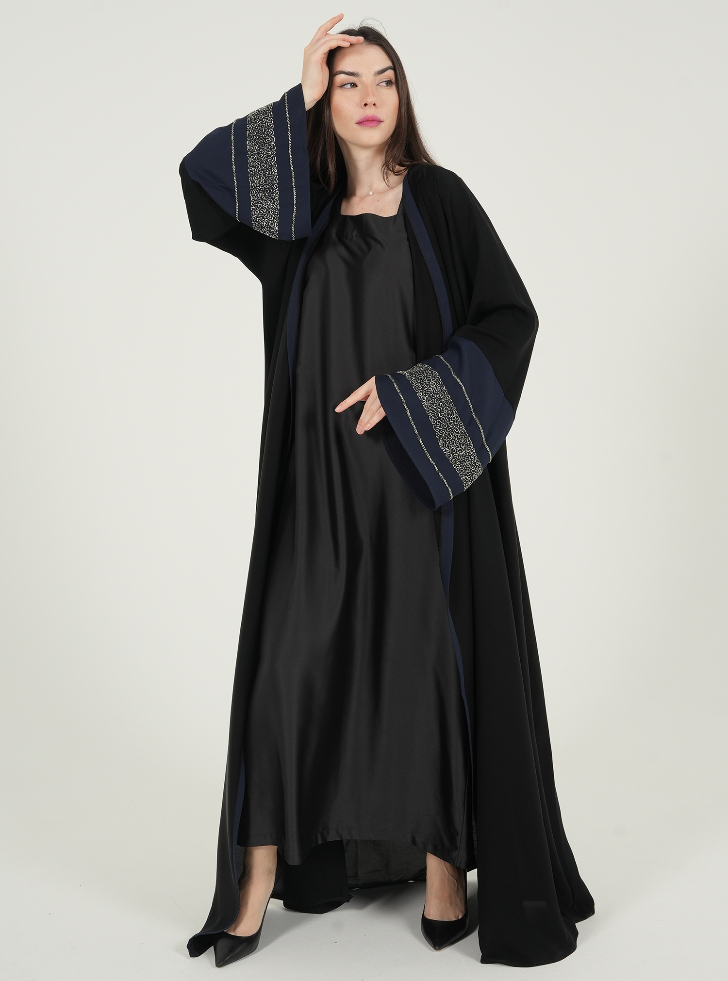 A-1 Luxury daily abaya with embroidery on sleeves with elegant navy ...