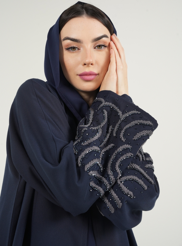 A-16 abaya Navy blue abaya with hand embroidered on sleeves with ...