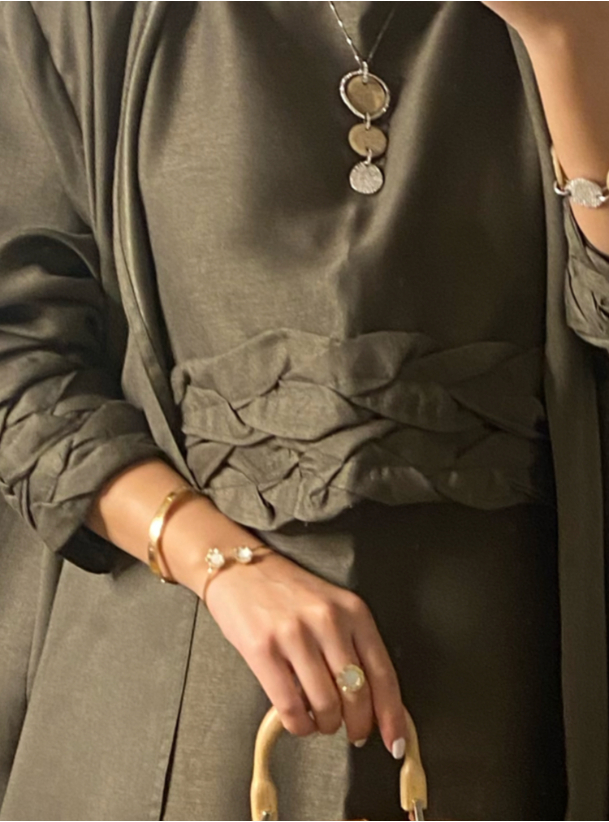 OliveGreenBraid Olive Green Abaya with braided trimmings. Comes with an ...