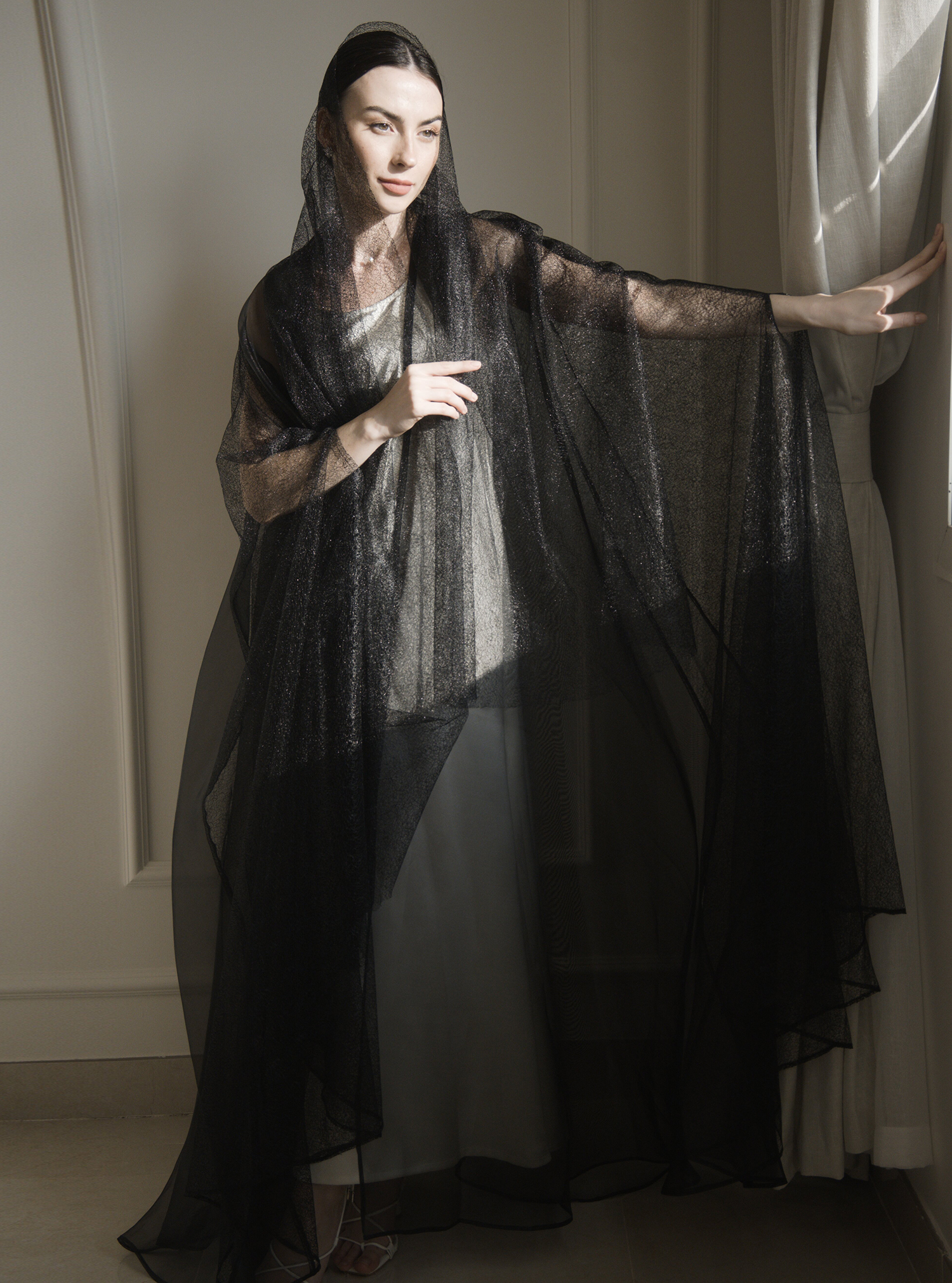 FIO22009 Mix Organza and detailed fabric cloush abaya Abayas from at Boksha