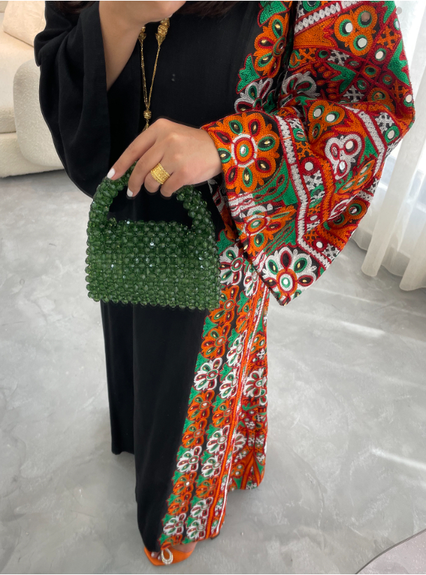 FAB015 Black linen with orange embroidery inspired from the Jordanian ...