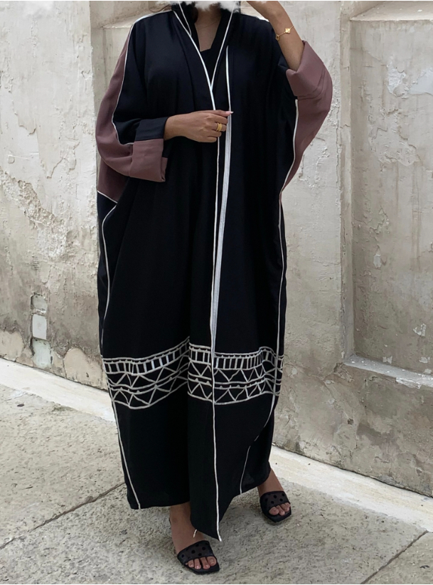 E430 Abaya Black and Nude abaya with off-white embroidery Abayas from ...