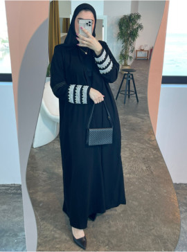 J045 Black abaya with shaq pearl design Abayas from Jut Abayas at Boksha