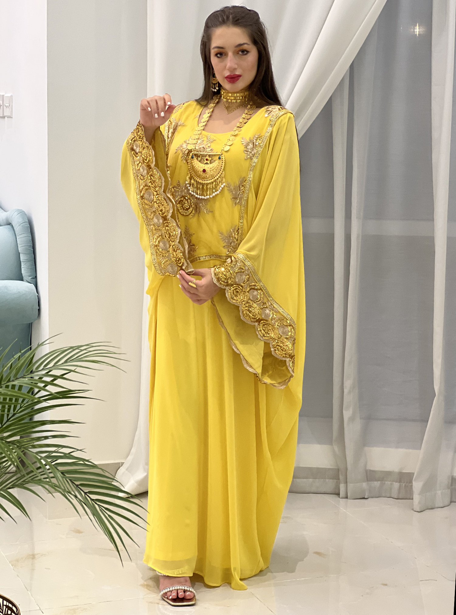 Fancy Mukawar Classy yellow mukhawar with embellished trimmings ...