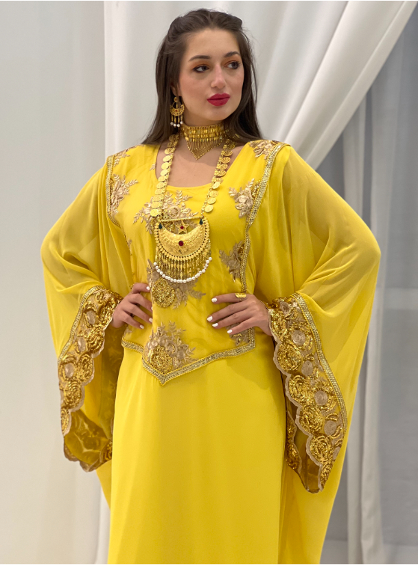 Fancy Mukawar Classy yellow mukhawar with embellished trimmings ...
