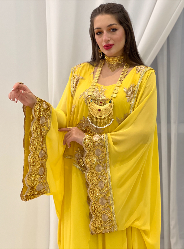 Fancy Mukawar Classy yellow mukhawar with embellished trimmings ...