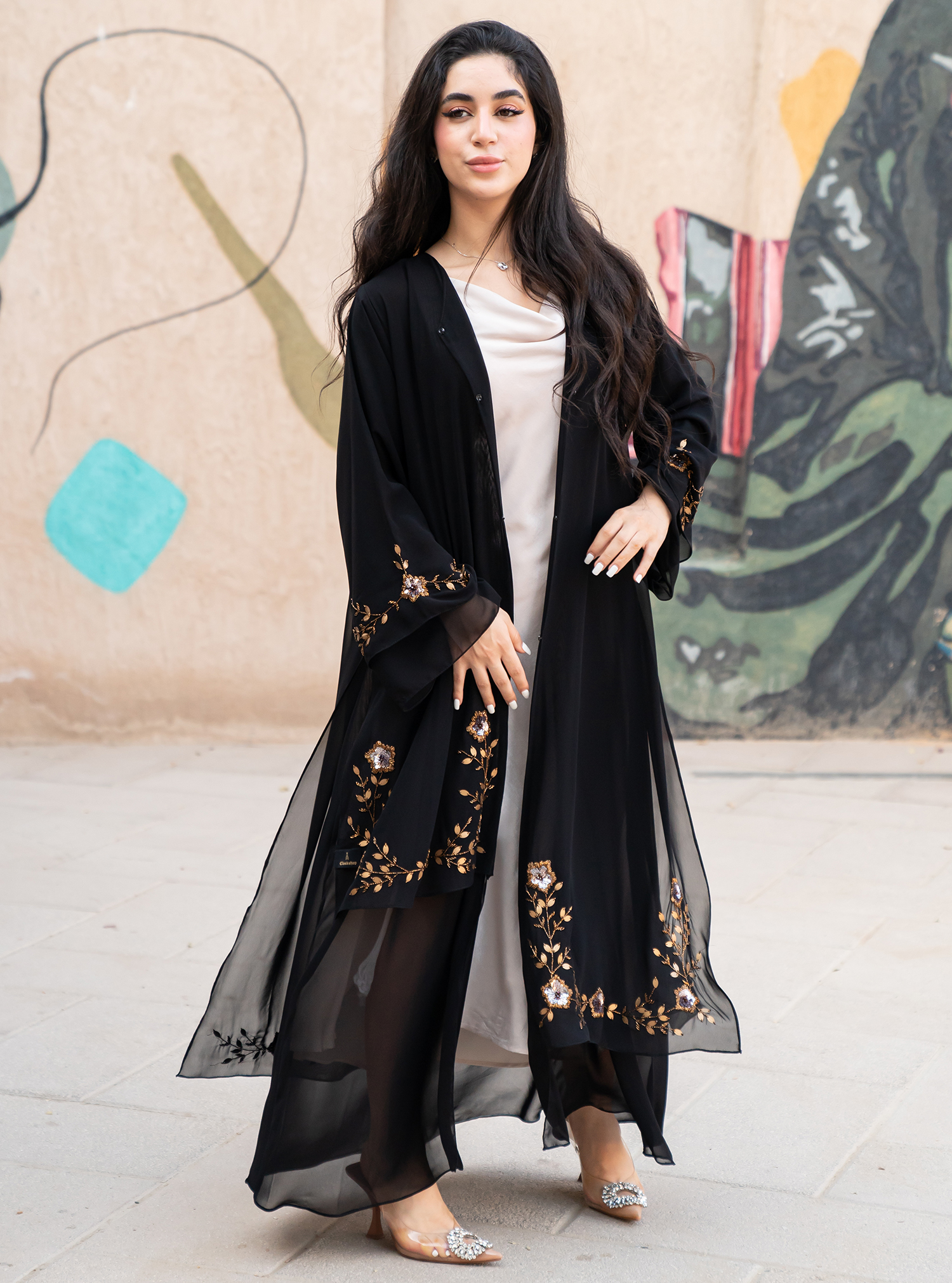 Csm10 Chiffon abaya with intricate bead detailing Abayas from Cloakshop ...