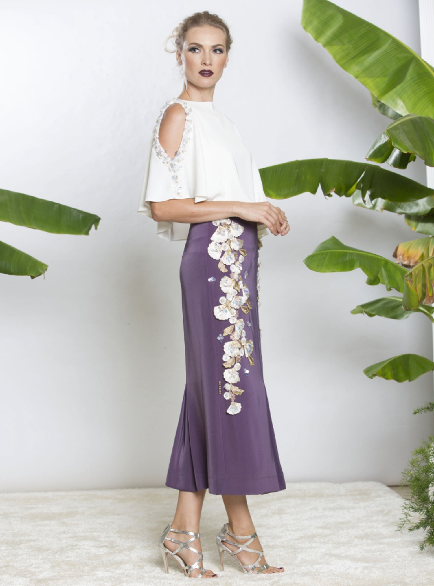 BYKTS006 purple Cape tope and straight cutting skirt, embellished with ...