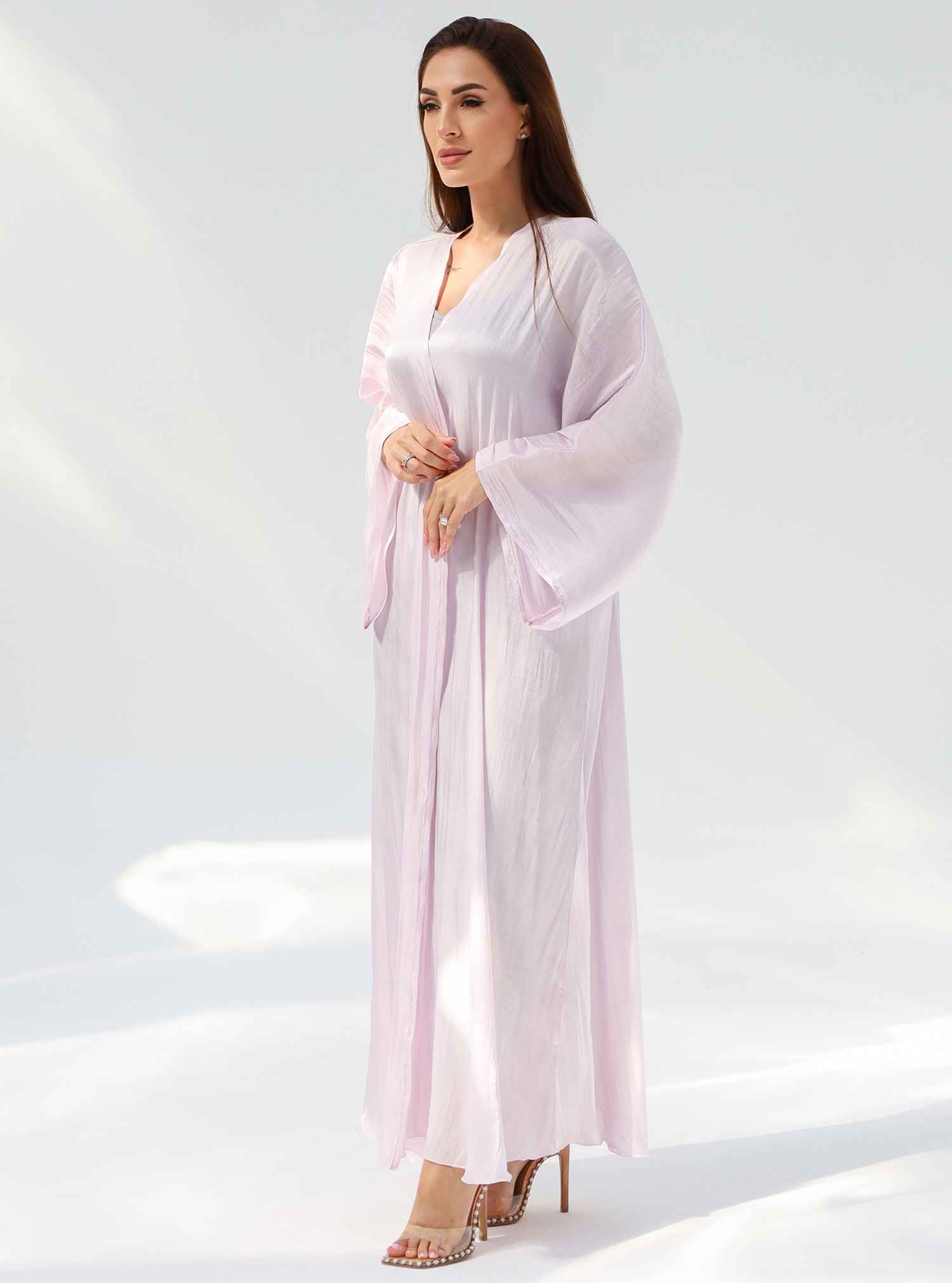 Pink abaya chiffon pink abaya Abayas from Seventy6 Boutique at Boksha